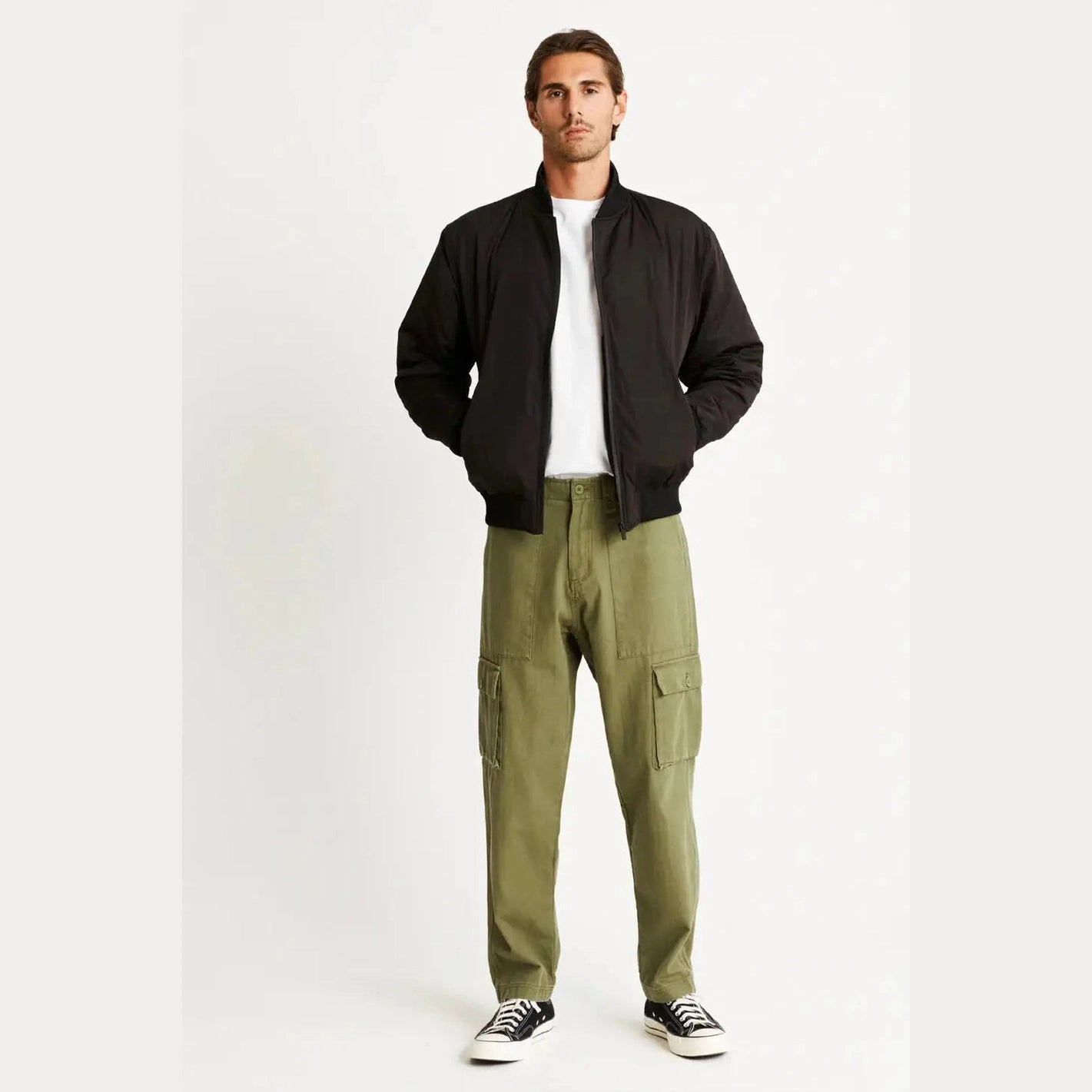 Mr simple hooded canvas bomber- black